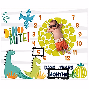 Dinosaur Baby Stuff Month Milestone Blanket for Newborn Photo Taken - Baby Age Blanket
