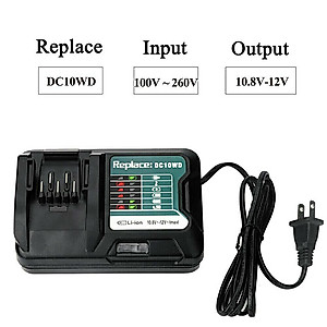 2X BL1021B Battery 12V 2Ah with Charger DC10WD, Replace for 12V Makita Battery BL1021B BL1016 BL1041B 197339-1 197406-2 BL1040 BL1040B BL1015B BL1040 / MP100DZ CG100D JR103DZ DF333DZ TD110D HR140DZ