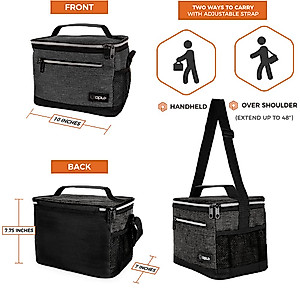 OPUX Insulated Lunch Box Men Women, Lunch Bag for Work School, Leakproof Soft Cooler Tote Adult, Large Lunch Pail Kids Boys Girls, Picnic Beach Food Bag with Shoulder Strap, Charcoal