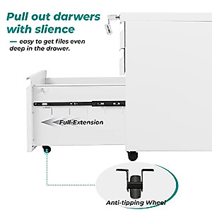 INTERGREAT 3 Drawer Filing Cabinet with Lock, White File Cabinet with Wheels, Locking Metal Cabinets for Home Office