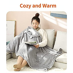Wearable Blanket Soft Cape for Adult Women Men Warm Cozy Hoodie Cute 3D Animals Cartoon with Gloves Carpet Home (Large,Duck)