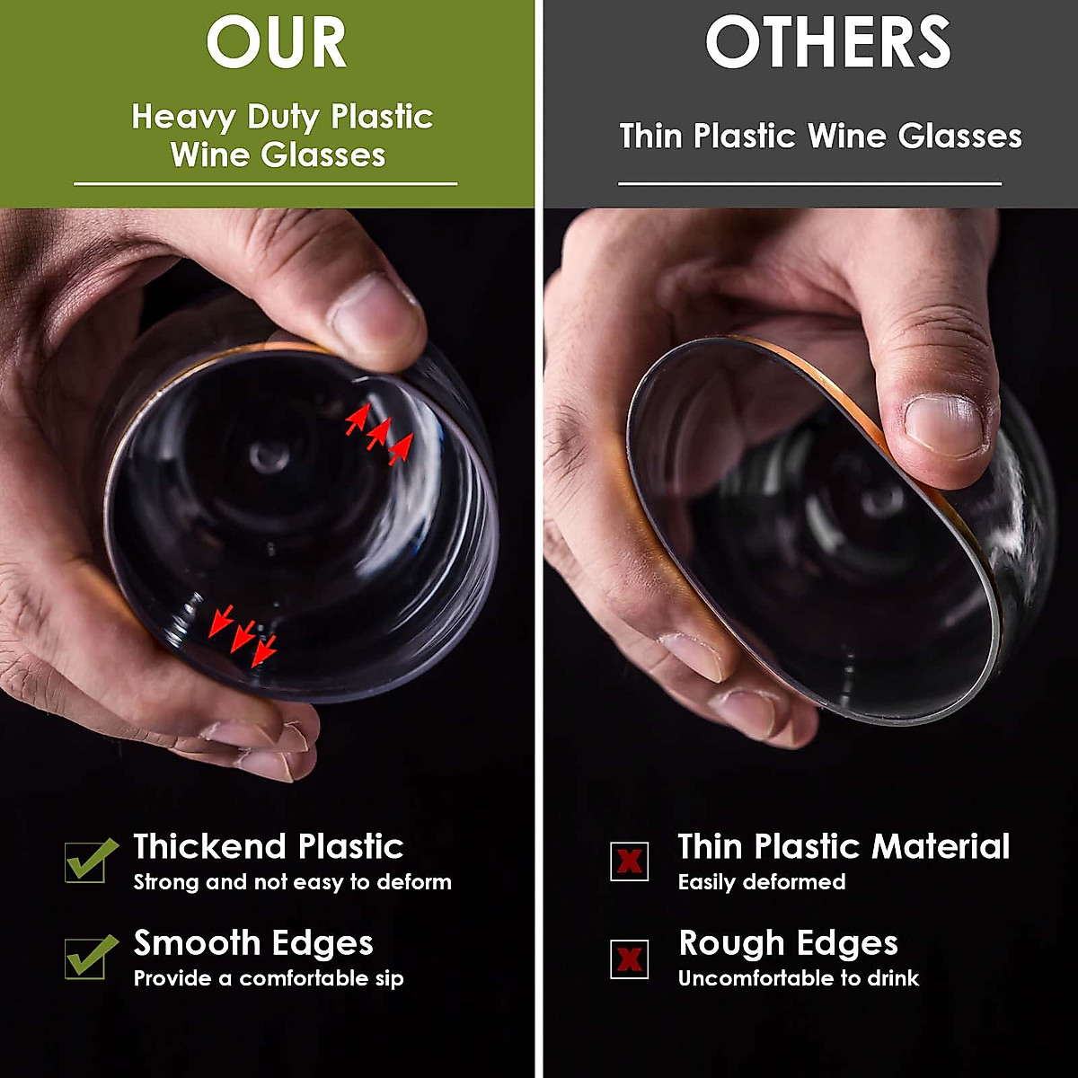 eventpartener 20 Pack Disposable Stemless Wine Glasses, 16 OZ Plastic Wine Cups, Gold Rim Unbreakable Wine Glasses, Whiskey Cocktail Glasses, Shatterproof Clear Drinking Glasses for Party, Wedding