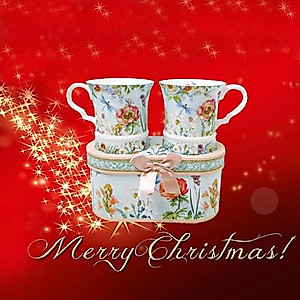 Lightahead® Elegent Bone China Unique Set Of Two Coffee Mugs 10 oz each cup set in attractive gift box elegant floral design