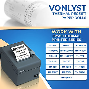 Vonlyst 3 1/8 x 230 Thermal Paper Receipt Roll for Epson Printer (Pack 12 rolls)