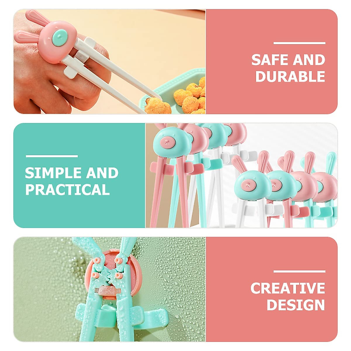 8 pcs Lovely Reusable Plastic Sleeves Learning Snack Chopsticks, Auxiliary Rabbit Conters Cartoon Gifts Gamers Snacks Random Tongs Gamer Clips Slip Phones Clips, Eating