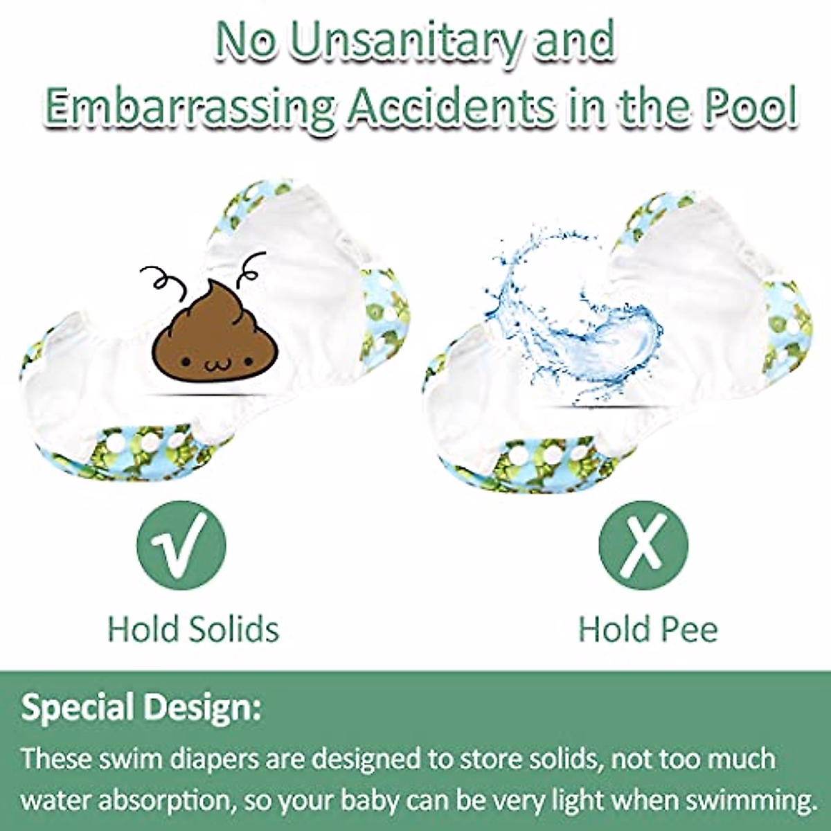 wegreeco Baby & Toddler Snap One Size Adjustable Reusable Baby Swim Diaper (Diving, Ocean, Turtle, Large, 3 Pack)