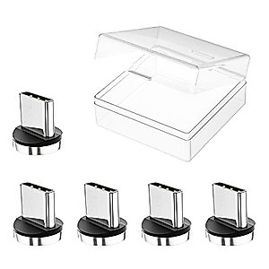 ESSAGER Magnetic Tips Connectors Head for Type C Android Devices (5 Pack), Magnetic Phone Cable Tips for Samsung Galaxy S8 S8 Plus, Google Pixel/Pixel XL, Nexus 6P/5X, OnePlus (5, Black Type-C)