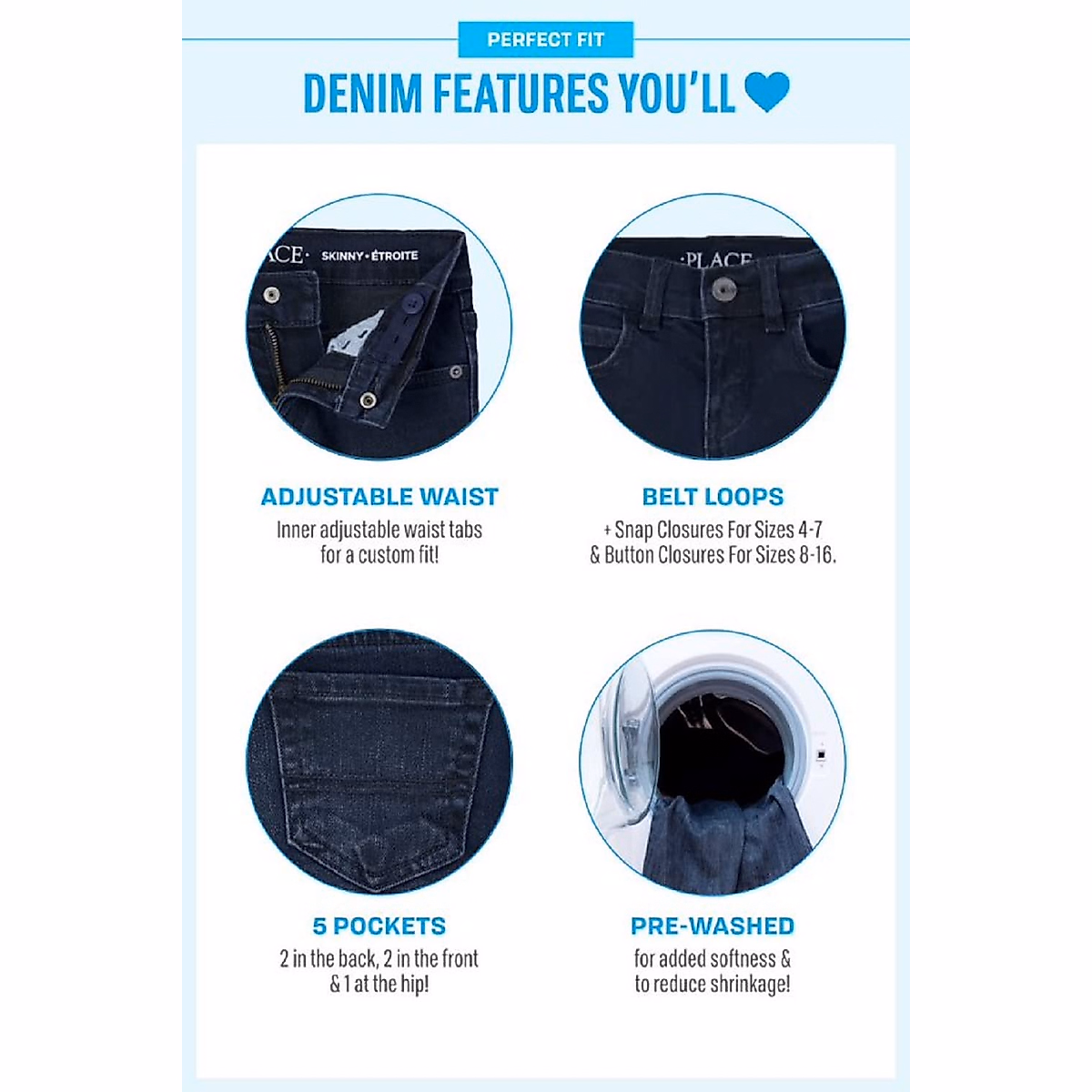 The Children's Place Baby Boys and Toddler Boys Stretch Skinny Jeans, Dark Rinse Wash, 3T