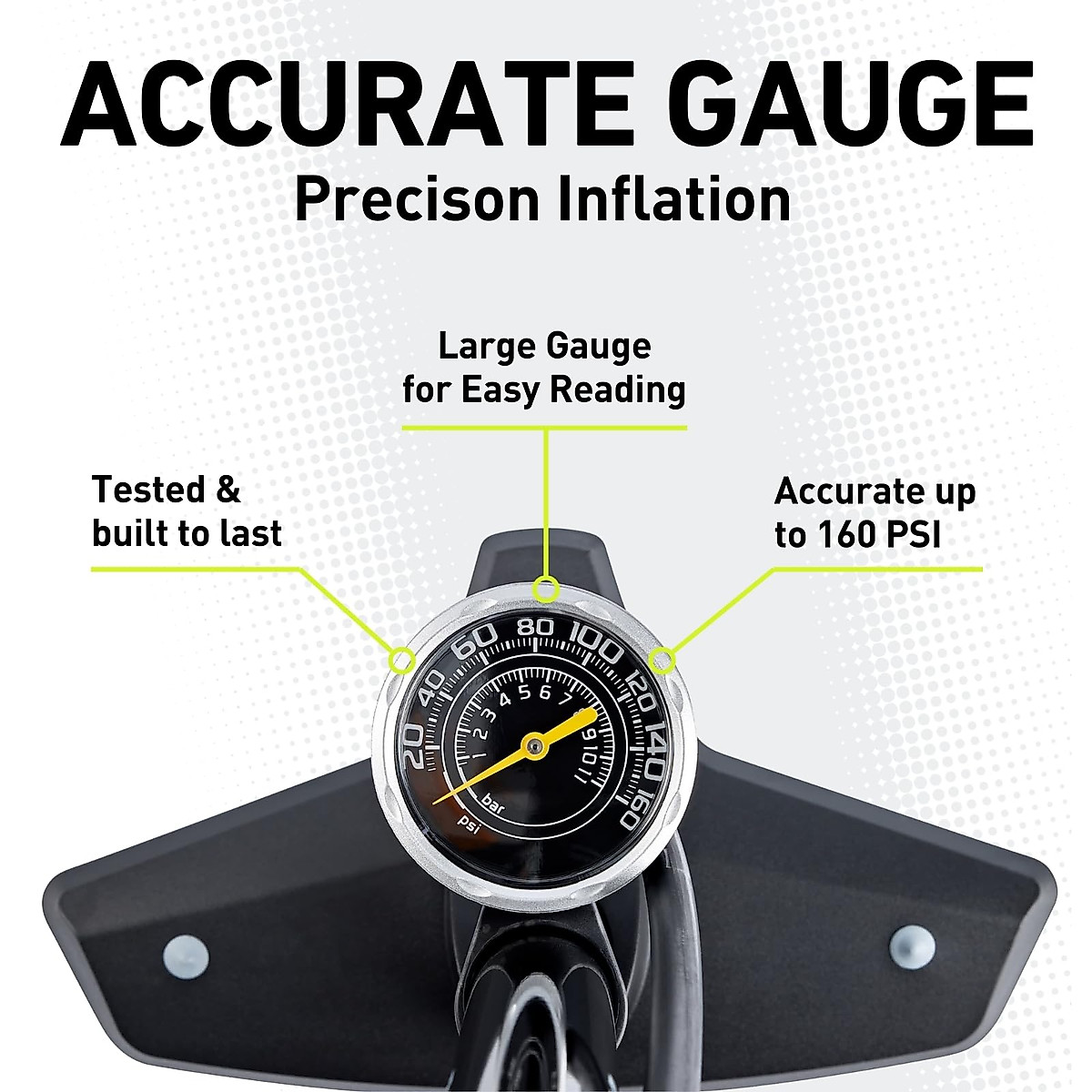 VIBRELLI Bike Floor Pump with Gauge & Puncture Kit - 160 PSI - Presta Valve Bike Pump Switches to Schrader - High Pressure Bicycle Pump,Black