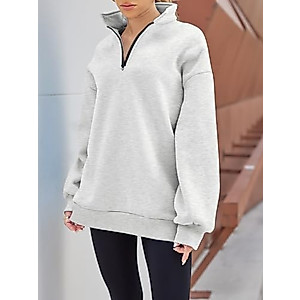 Trendy Queen Womens Oversized Half Zip Pullover Sweatshirts Fleece Jackets Quarter Zip Cropped Sweaters Hoodies Fall Clothes Outfits Tops Grey