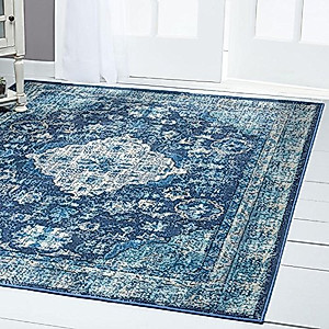Home Dynamix Nicole Miller Patio Starlight Willow Indoor/Outdoor Area Rug 7'9"x10'2", Traditional Medallion Navy Blue/Tan