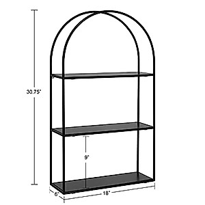 Kate and Laurel Monroe Modern Arched Wall Shelf, 18 x 31, Black, Decorative 3 Tier Floating Wall Shelves with Contemporary Finish and Robust Storage Capacity