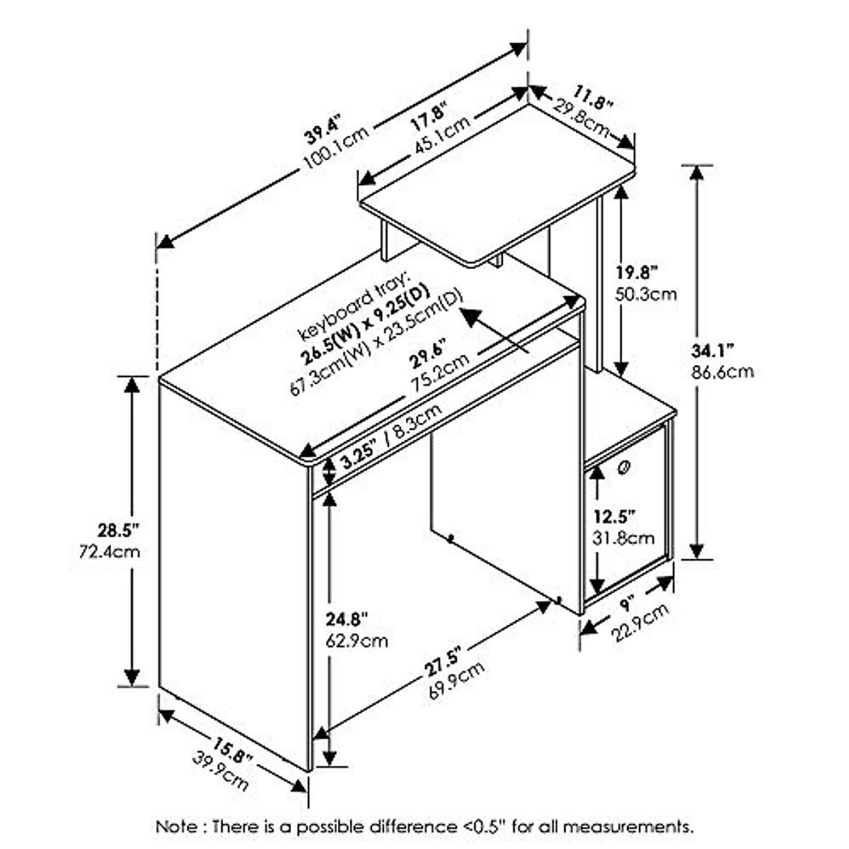 Furinno Econ Multipurpose Home Office Computer Writing Desk, French Oak Grey