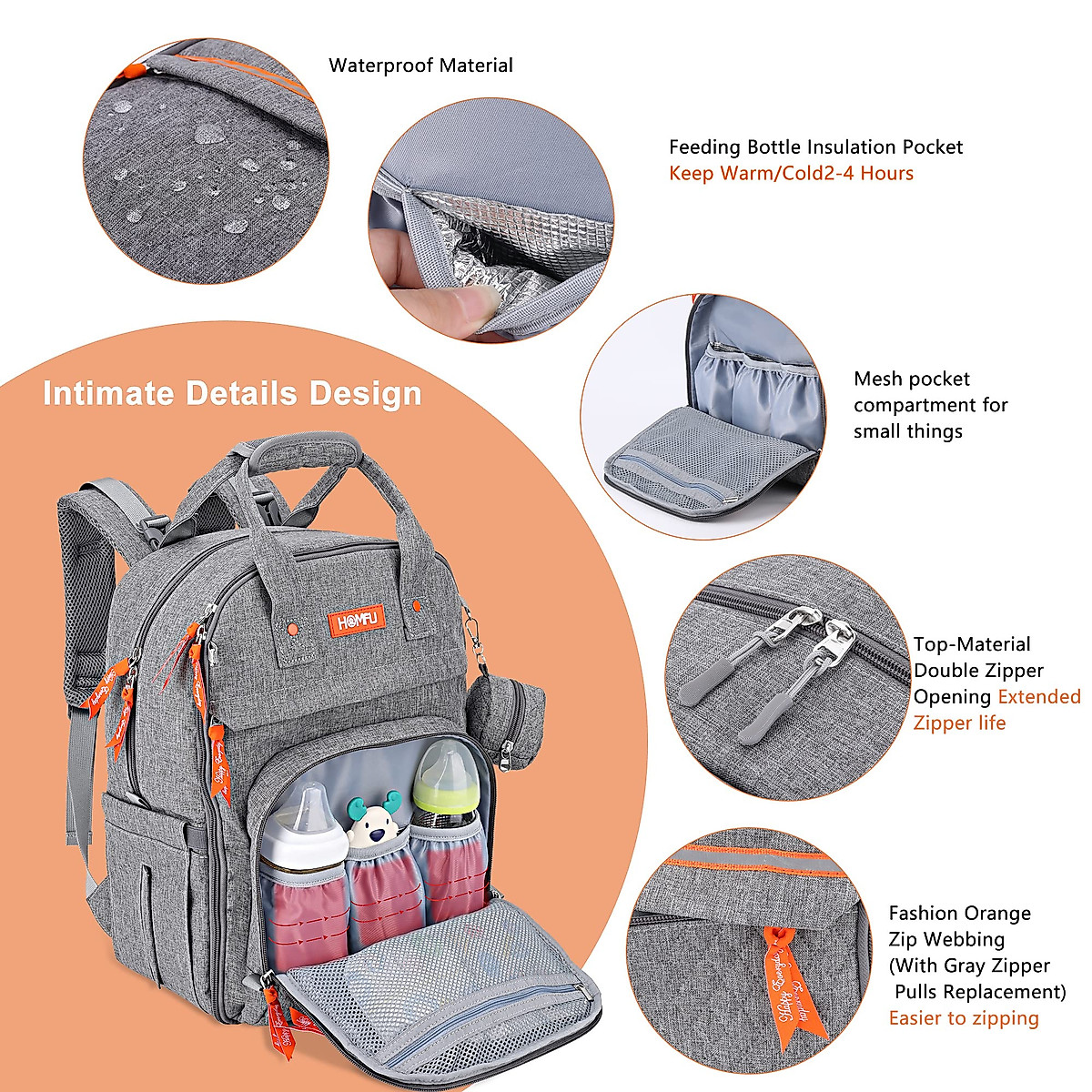 Homfu Diaper Bag Backpack Mommy Hospital Baby Bags for Girls Boys Multifunction Large Laptop Travel Backpack Mom Dad Diaper Bag with Changing Pad Waterproof Fashion Maternity Baby Diaper Bag Tote