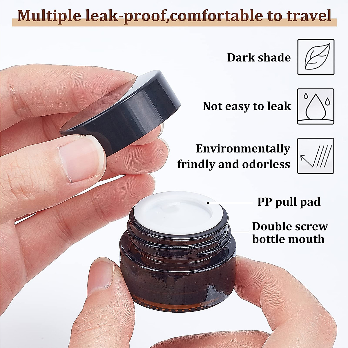 BENECREAT 10 Pack 5g Round Amber Glass Cream Jars Cosmetic Glass Jars with Leak-proof Gasket for Lotion, Cream and Other Beauty Product