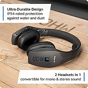 BlueParrott S650-XT Bluetooth – 2-in-1 Convertible Stereo to Mono Headset with Activated Noise Cancellation, Extended Wireless Range and IP54-Rated Protection, Black