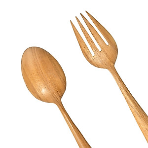 AeraVida Tropical Chic Cutlery Carved Teak Wood Spoon and Fork Set | Reusable Wooden Forks and Spoons | Teak Wooden Spoons for Eating | Wooden Spoon Fork Cutlery Set