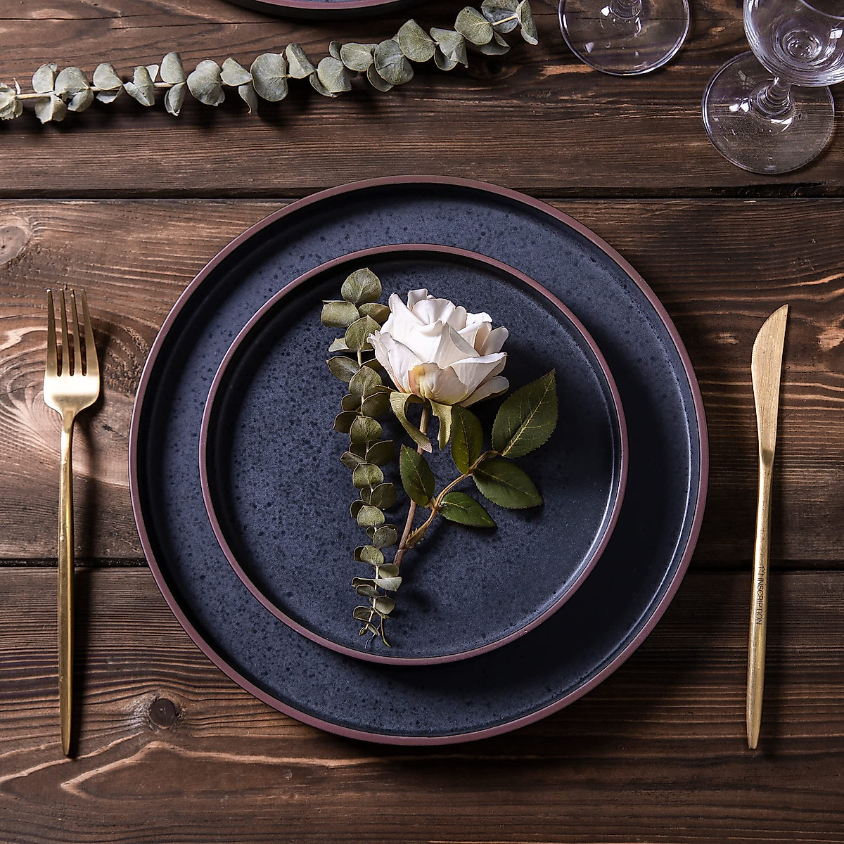 LERATIO Dinner Plates,Ceramic Dinner Plates Set of 6,10.75 inch Large ceramic plates,Modern Shape Dinnerware Dishes Set for Kitchen, Microwave & Dishwasher & Oven Safe-Coffee Rim