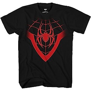 Marvel Spider-Man Miles Morales Costume Spiderverse Adult T-Shirt(SM, Black)