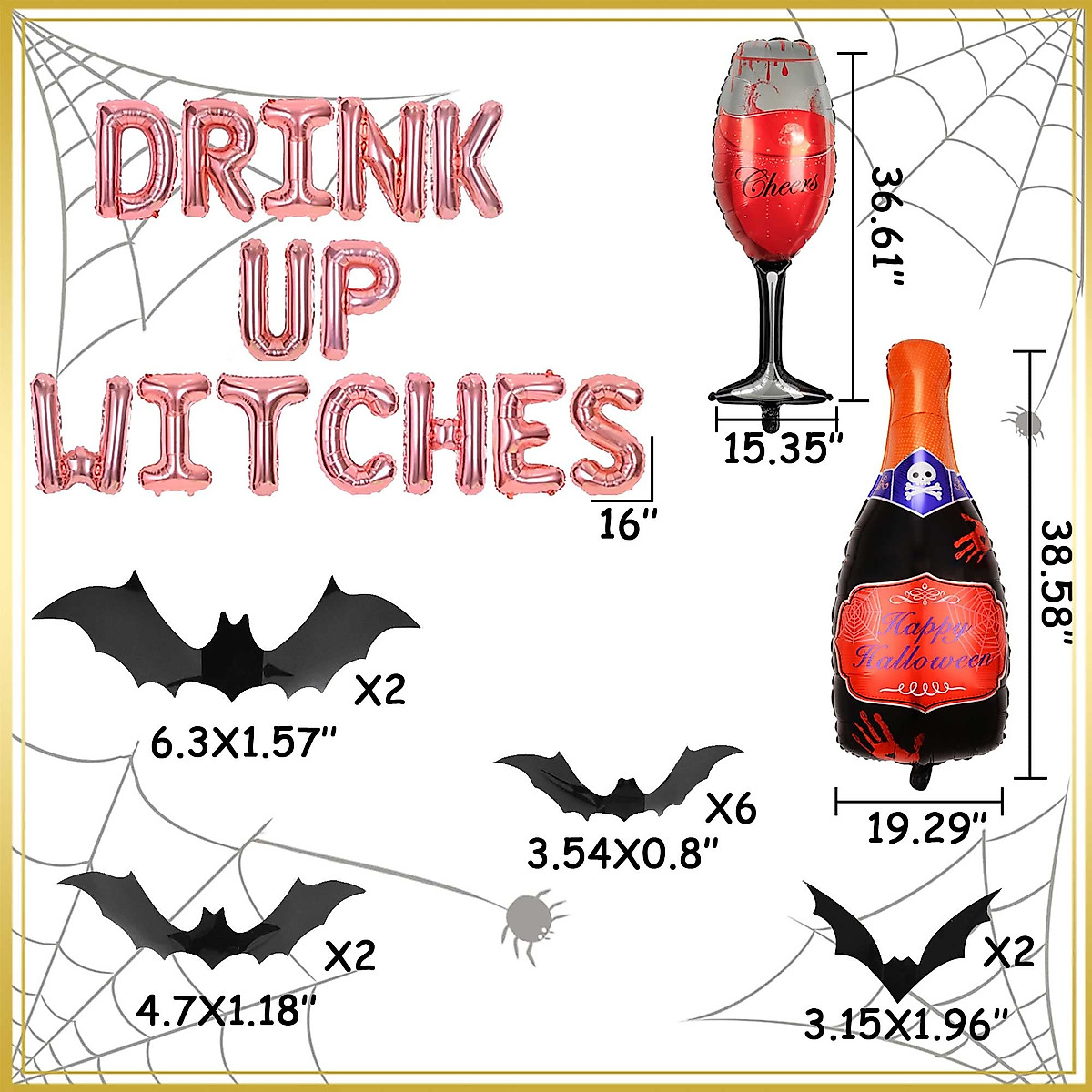 LaVenty Rose Gold Witches Balloons Cheers Witches Decoration Drink Up Witches Banner Cheers Witches Sign Witches Party Decoration Halloween Bachelorette Party Decoration