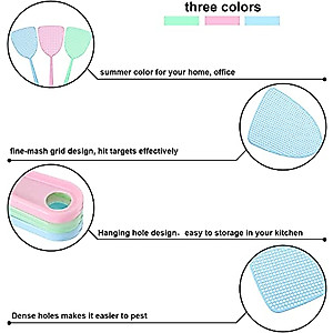 Fly Swatter Plastic Flyswatter Pack,17.5 Inches Handle Fly Swatter Home and Kitchen Helper, 3 Summer Colors (12 Pieces)