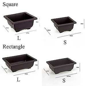 Plastic Bonsai Pots, Square Nursery Pots Retro Planters Plants Growing Pots, Garden Supplies Succulents Home Decoration Pots(Rectangle L)