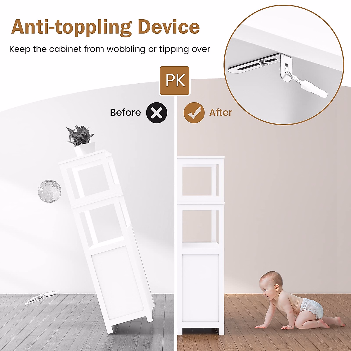 GLACER Large Bathroom Floor Cabinet, Freestanding Multipurpose Storage Cabinet with Drawer, 2 Open Shelves and Door Cupboard for Bathroom, Kitchen or Living Room, 24 x 13 x 48 inches (White)