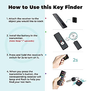 Key Finder, Esky 100dB Wireless Rechargeable RF Remote Finder with 197ft Working Range, 1 Transmitter and 5 Receivers Key Locator for Finding TV Remote, Keys, Pet, Ideal for Elder and Forgetful People