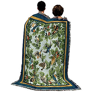Pure Country Weavers Songbirds Blanket by Elena Vladykina - Bird Garden Floral Gift Tapestry Throw Woven from Cotton - Made in The USA (72x54)