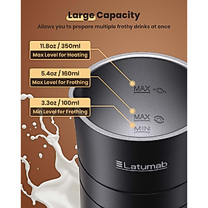 Electric Milk Frother, Latumab 4 in 1 Milk Steamer, 11.8oz/350ml Automatic Warm and Cold Foam Maker for Coffee, Latte, Cappuccino, Macchiato, Hot Chocolate, Ideal Gifts for Women, Girls