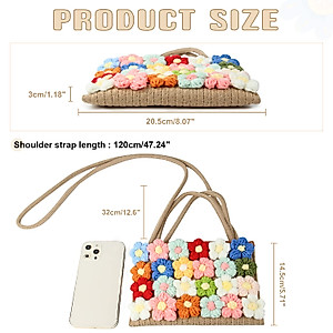 SUKUTU Women Small Flower Handwoven Crossbody Handbag Cute Multicolored Purse Bag Cotton Crochet Shoulder Bag