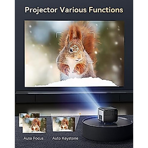 Projector 4K with WiFi and Bluetooth, SUREWHEEL Auto Focus 20000Lumens 800ANSI Outdoor Movie Projector, Native 1080P Portable Projector, 50% Zoom Home Theater Proyector for iOS/Android/TV Srick/PC