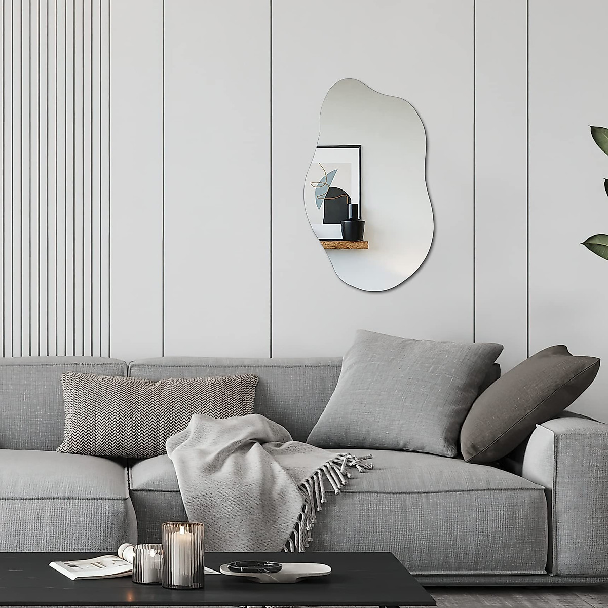 WOOD WORTH Irregular Mirror Wall Decor 19.7 x 33.5 Inch,Frameless Vanity Mirrors for Living Room Bedroom Home Office