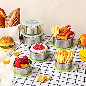 Nuanchu 6 Pieces Stainless Steel Storage Containers Snack Lunchbox Food Container with Lid for Kid Metal Flour Sugar Canister Stackable for Operation Christmas Gift Camping Picnic Soup Salad Leftover