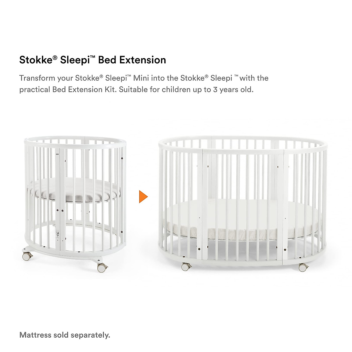 Stokke Sleepi Bed Extension, White - Convert Stokke Sleepi Mini Crib Into Stokke Sleepi Bed - Suitable for Children Up to 3 Years - Mattress Sold Separately - Extends Bed to 50 Inches