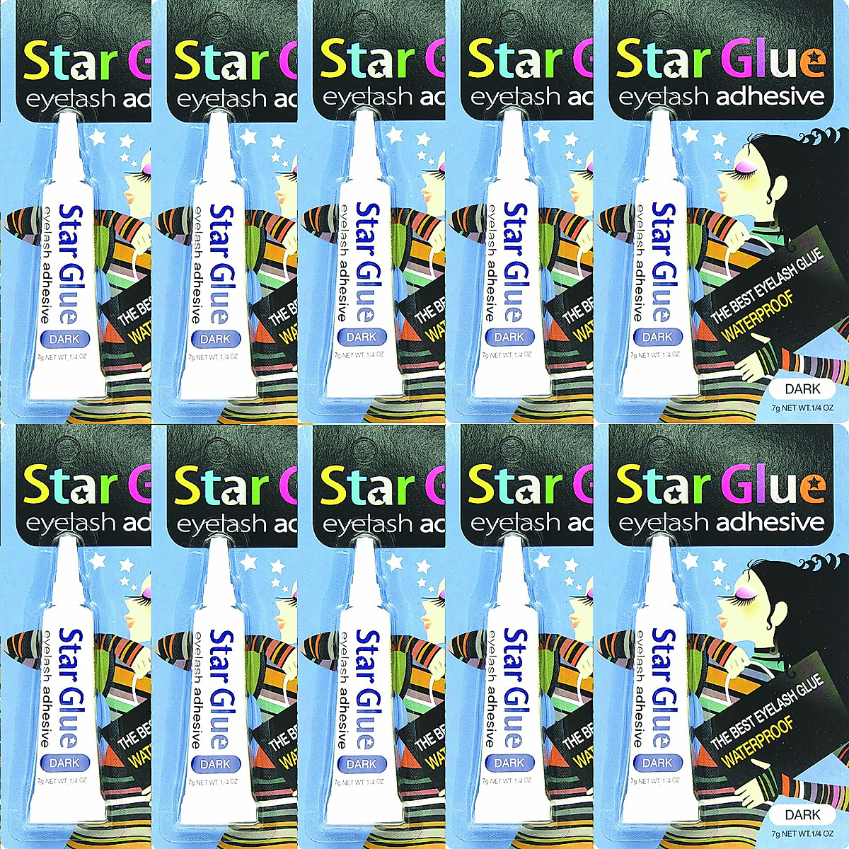 Star Glue Waterproof Eyelash Adhesive Dark For Eye Shadow,Mascara And Eyeliner 10 Pcs