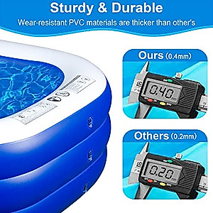 Inflatable Pool Kiddie Pool, 102" x 67" x 21" Family Swim Center Rectangular Swimming Pools for Kids, Adults, Babies, Toddlers, Outdoor, Backyard, Garden, Summer Pool Party