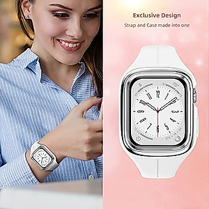 OUHENG Compatible with Apple Watch Band 41mm 40mm 38mm with Bumper Case, Women Sport Strap with Rugged Metal Edge Bumper and Silicone Cover for iWatch Series 8 7 6 SE 5 4 3 2 1, White/Silver