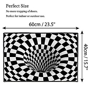 GAGNONLEE 3D Vortexes Illusion Carpet Black White Plaid Square Rugs 3D Visual Optical Floor Mat for Bedroom Livingroom Home Decor Non-Slip Area Rug 24 x 16 inch, 24'x 16'（60x40cm）