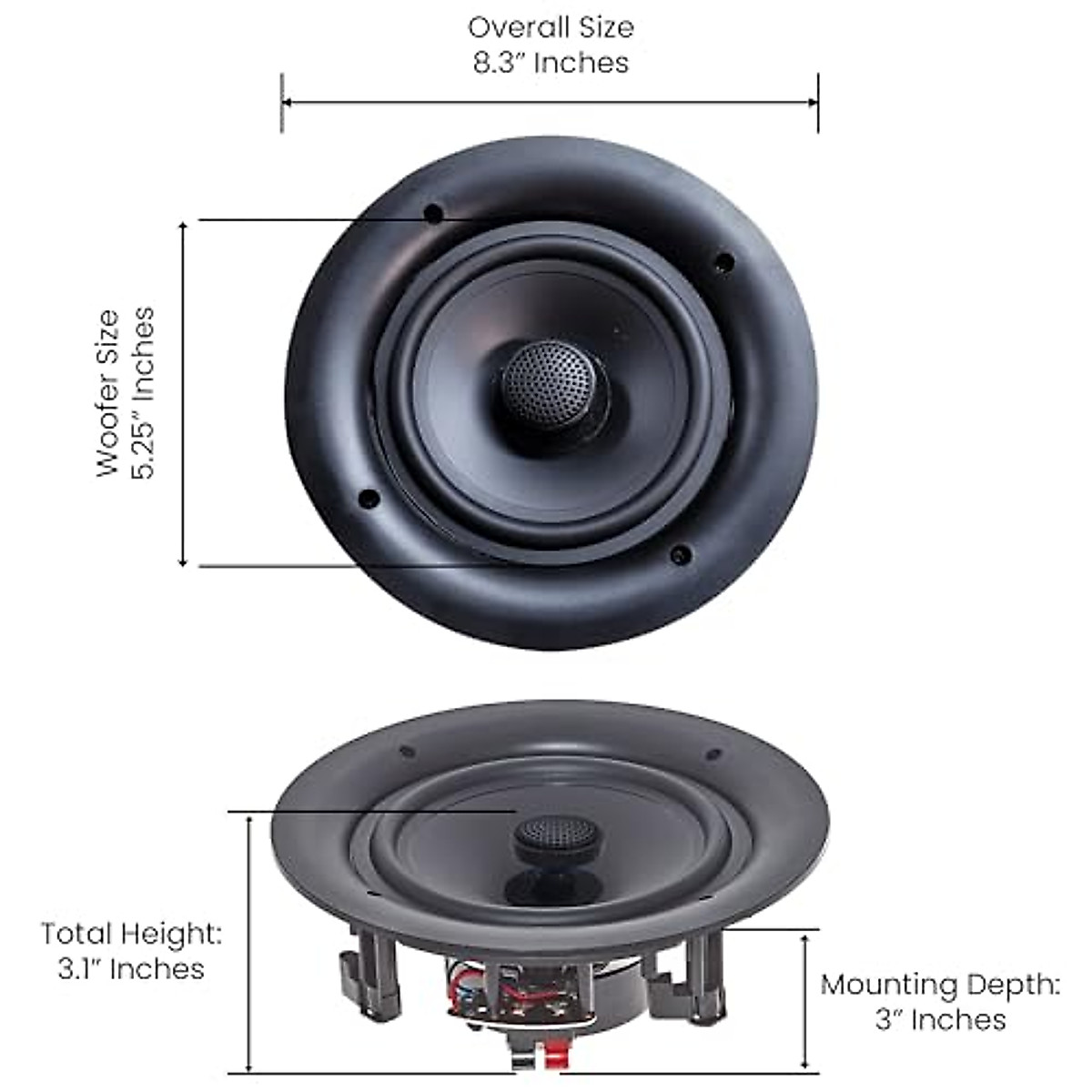 Vaiyer Set of 6 Frameless 5.25 Inch 8 Ohm 175 Watts Speakers, Flush Mount in-Wall in-Ceiling 2-Way Mid Bass Woofer Speaker - Perfect for Home, Office, Kitchen, Living Room