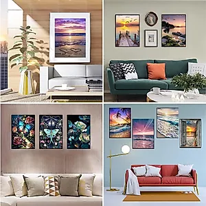 DOTSOPS 6-Pack DIY 5D Beach Diamond Painting Kit Art Adult Painting Kit Crafts Beginner diamond art beach 5D Full Art Diamond Large Diamond Painting Home Wall Decoration Gift 12x16 inches