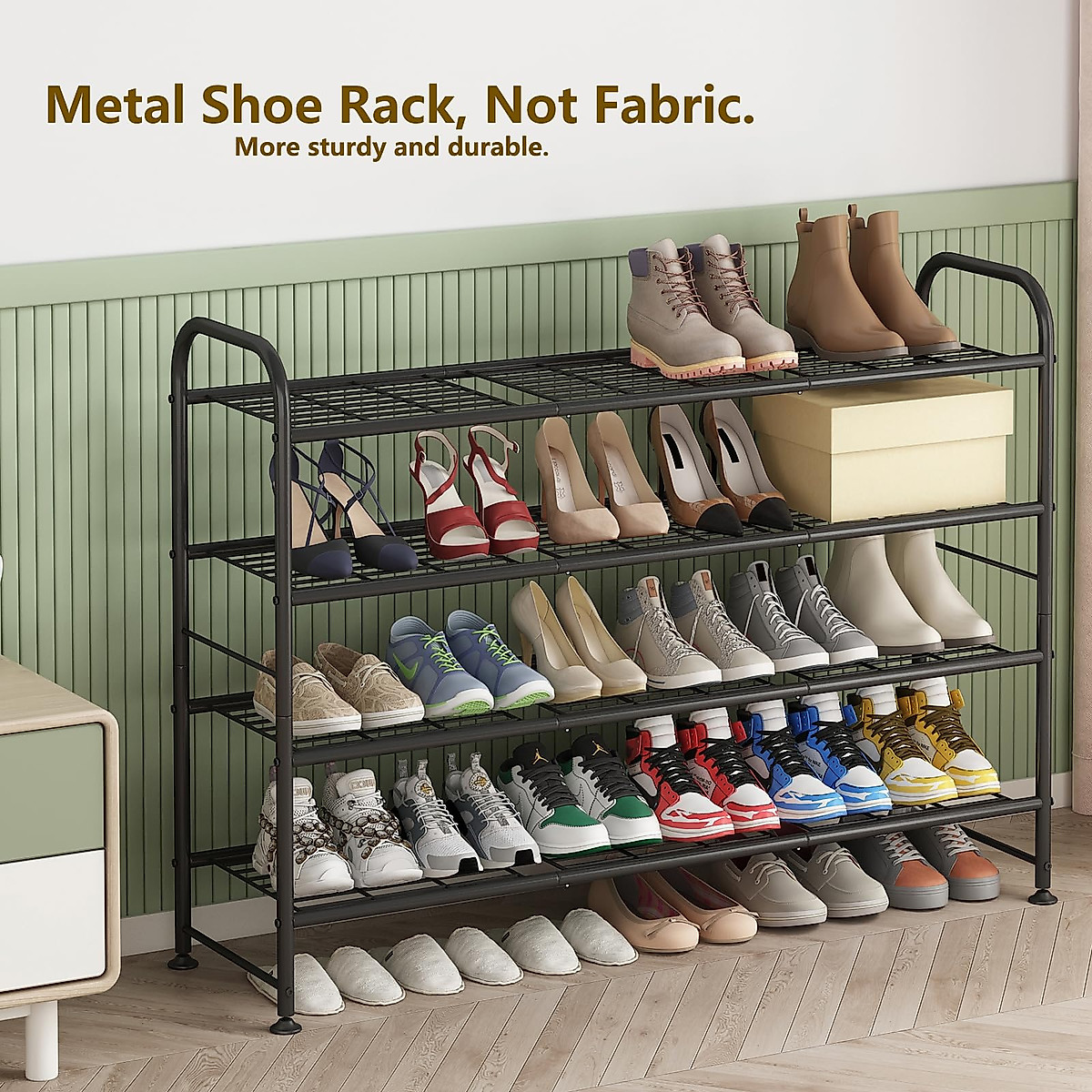 LINZINAR Shoe Rack 4 Tier Storage Organizer for Closet Entryway Metal Black