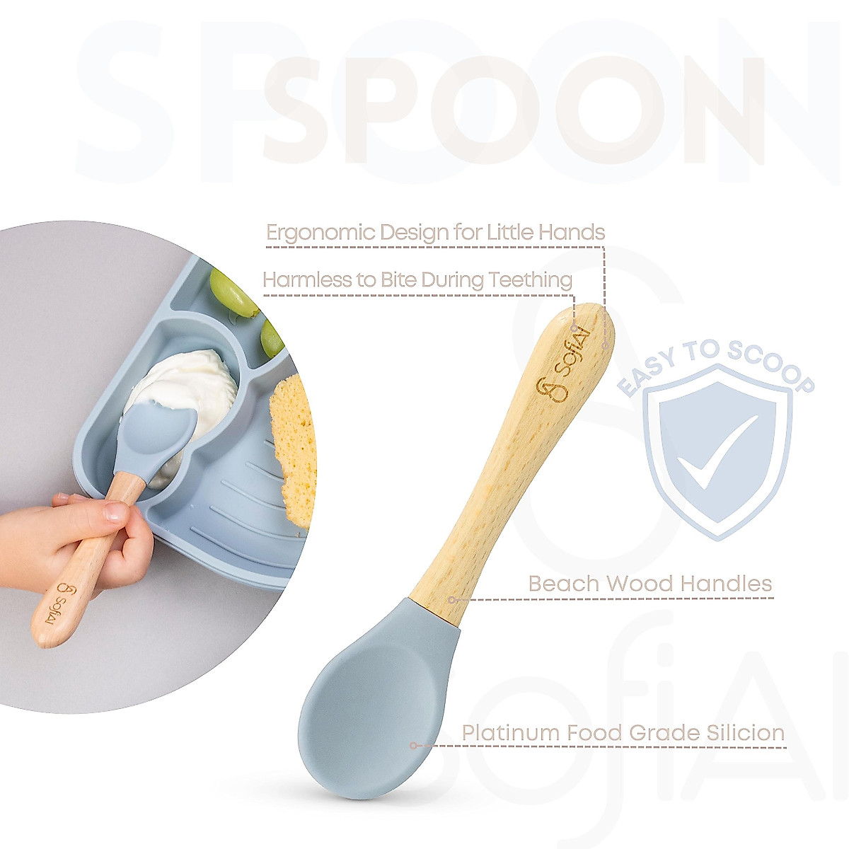 All In One Silicone Baby Feeding Set By SofiAl - Safe for 6-12 Months - Non-Toxic Baby Led Weaning Supplies, Suction Plate Or Bowl, Bib, Spoon & Gift Bag - BPA-Free - Mess Free Baby Feeding Essentials