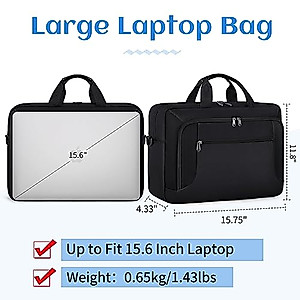 Laptop Bag 15.6 Inch Laptop Briefcase Computer Bag for Men Women Waterproof Business Office Work Large Laptop Case 15.6 Inch Adjustable Shoulder Messenger Bag Black