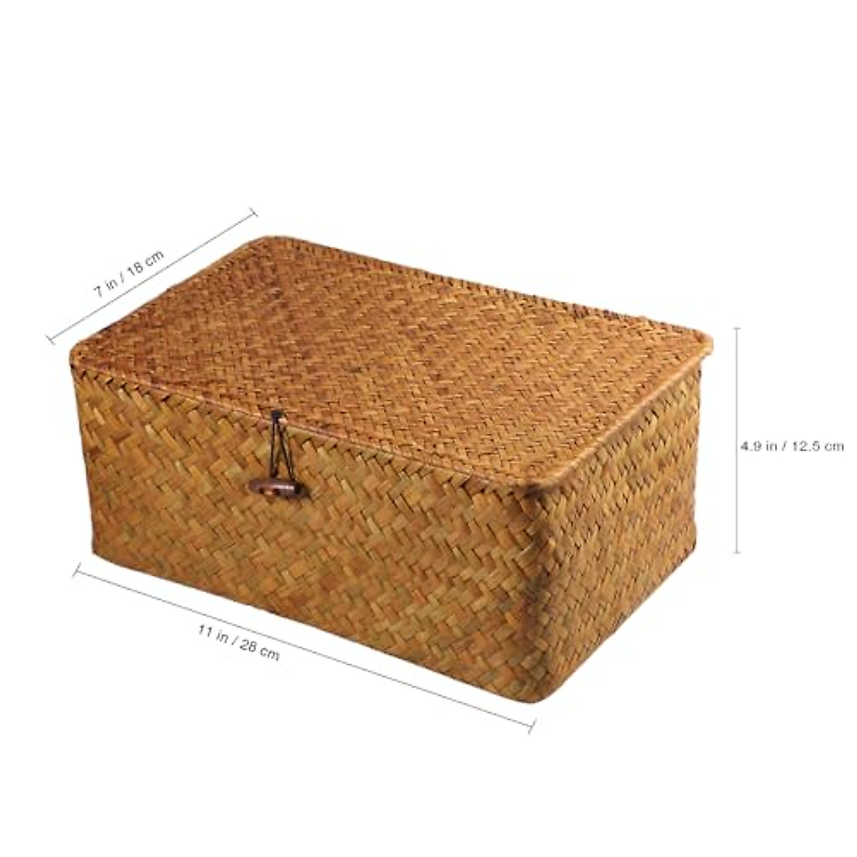 Vosarea Rattan Storage Basket,11 inch,Straw Seaweed Basket,Hand-Woven Storage Basket Multipurpose Container with Lid for Desktop Home Decoration Size L