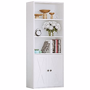 IRONCK Industrial Bookshelves and Bookcases with Doors 11.8in Depth Floor Standing 5 Shelf Display Storage Shelves Bookcase Home Decor Furniture for Home, Office, Living Room, Bedroom