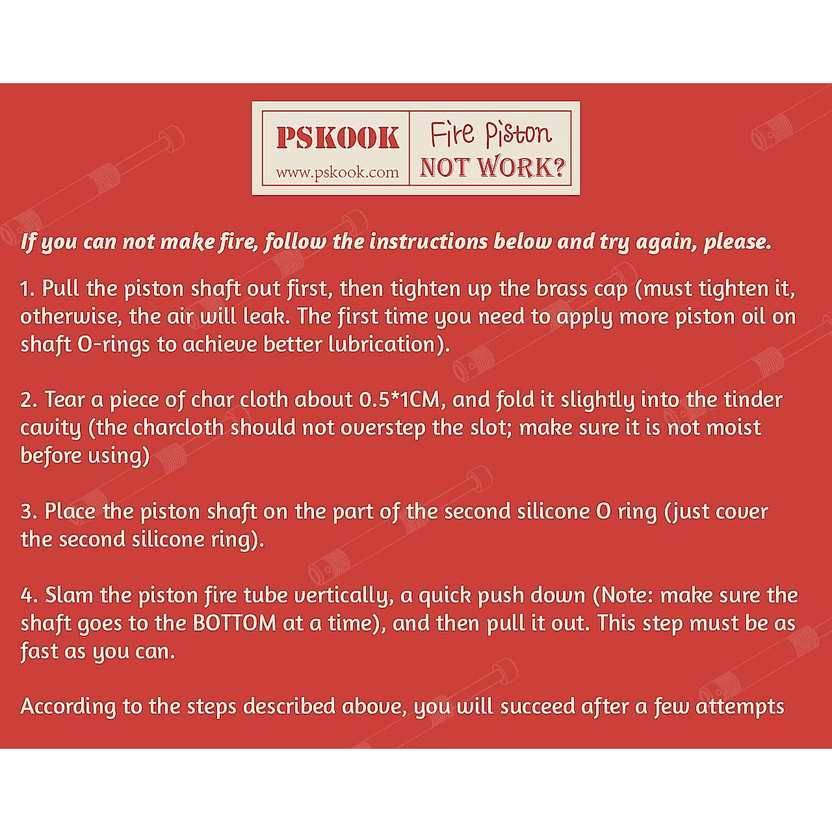 PSKOOK Metal Fire Piston Educational Campers/Survival/Preppers Scientific Lesson