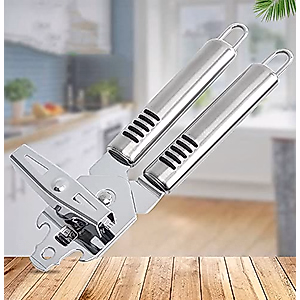 Can Opener, Kitchen Stainless Steel Heavy Duty Can Opener Manual Smooth Edge Durable Food Safe Cut 3-in-1 Tin Beer Jar Bottle Opener Hand Grip for Seniors with Arthritis Hands Friendly