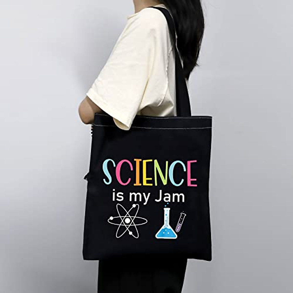 MBMSO Science Tote Bag Science is My Jam Science Teacher Gifts Lab Tech Gifts Science Lover Gifts Scientist Shoulder Bag (Science is My Jam TB-black)