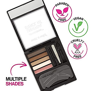 Wet n Wild Ultimate Eyebrow Universal Stencil Kit, 5 Brow Color Makeup Set, Spoolie For Brushing and Blending, Hair Removal Tweezers, Sponge Brush Applicator, 3 Stencils, Universal Appeal